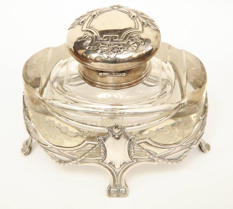 Early 20th Century Art Nouveau German Silver and Glass Inkwell For Sale ...