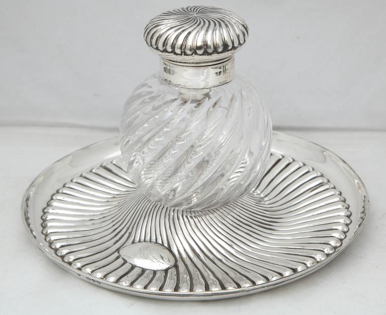 Rare Very Large Unusual Victorian Sterling Silver-Mounted Inkwell on ...