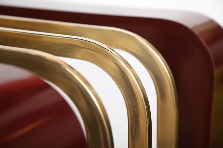 1970' Burgundy High Gloss Formica and Brass Dining Table or Desk at ...