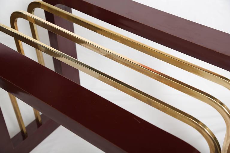 1970' Burgundy High Gloss Formica and Brass Dining Table or Desk at ...