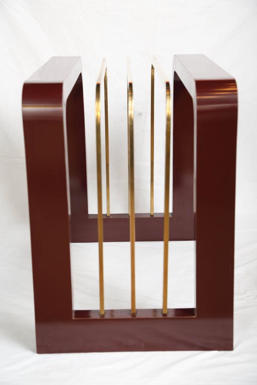 1970' Burgundy High Gloss Formica and Brass Dining Table or Desk at ...