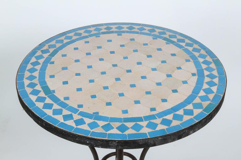 Moroccan Mosaic Blue Tile Bistro Table on Iron Base at 1stDibs