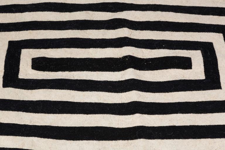 Hand-Loomed Swedish Black and White Wool Rug For Sale at 1stDibs