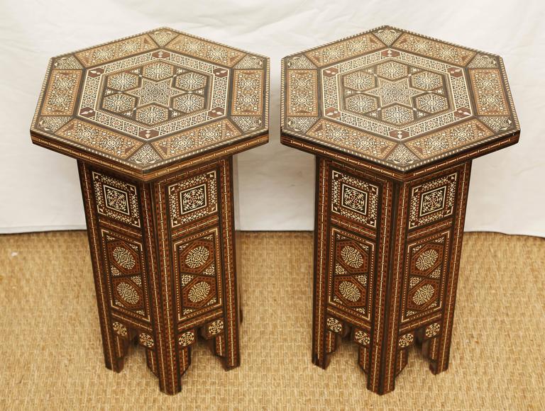 Pair of Syrian, Inlaid Wooden Hexagonal Tables at 1stDibs | syrian ...