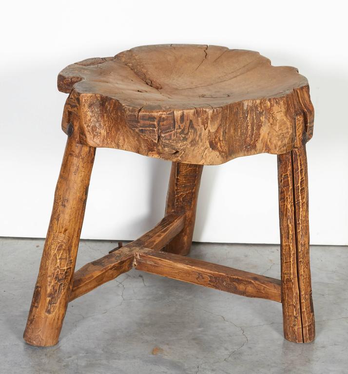 Organically Shaped Rustic Butcher Block Stool at 1stDibs