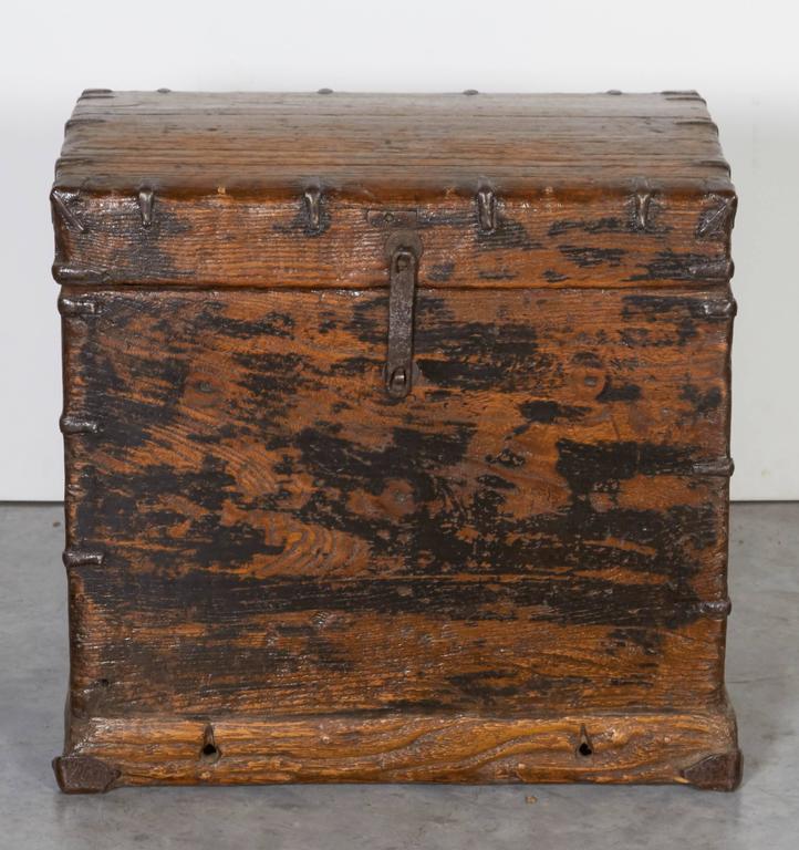 Perfectly Worn Antique Chest with Original Iron Fittings at 1stDibs