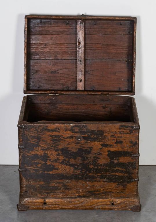 Perfectly Worn Antique Chest with Original Iron Fittings at 1stDibs