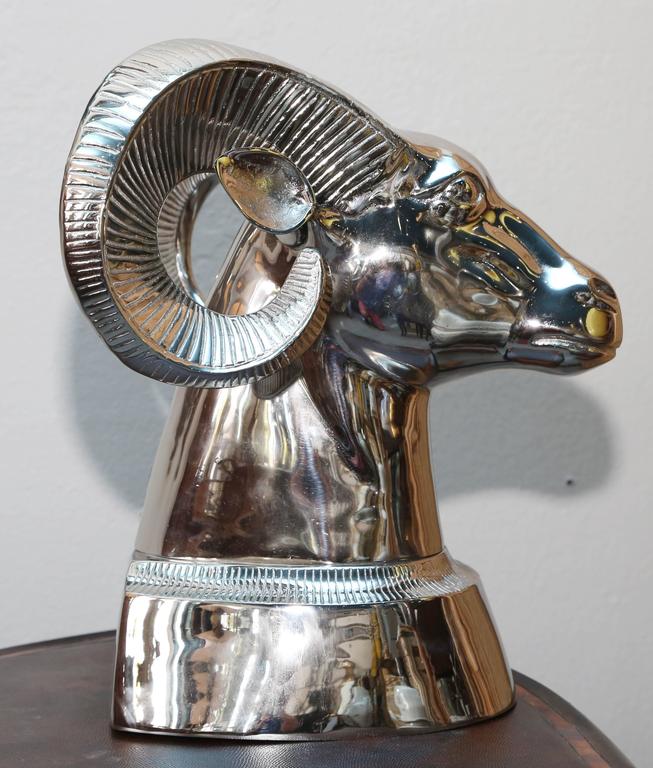 Large Mid-Century Nickel-Plated Ram's Head For Sale at 1stDibs