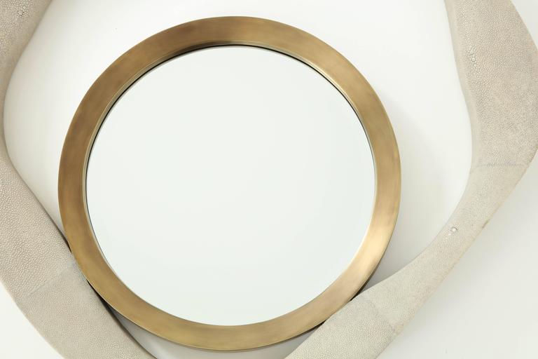 Shagreen Mirror with Brass Details, Cream Color, Organic Shape ...