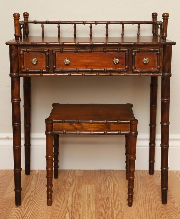 Italian Faux Bamboo Vanity Table and Bench at 1stDibs | bamboo vanity desk