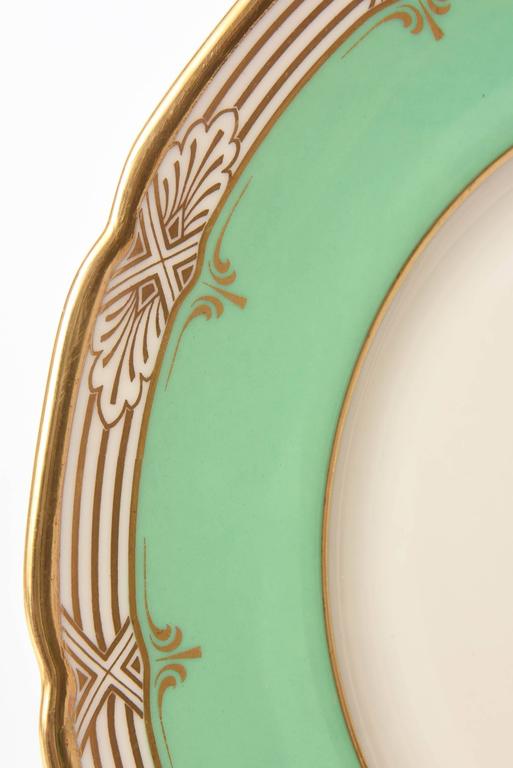 12 Pretty Green and Gold Dinner Plates Antique at 1stDibs