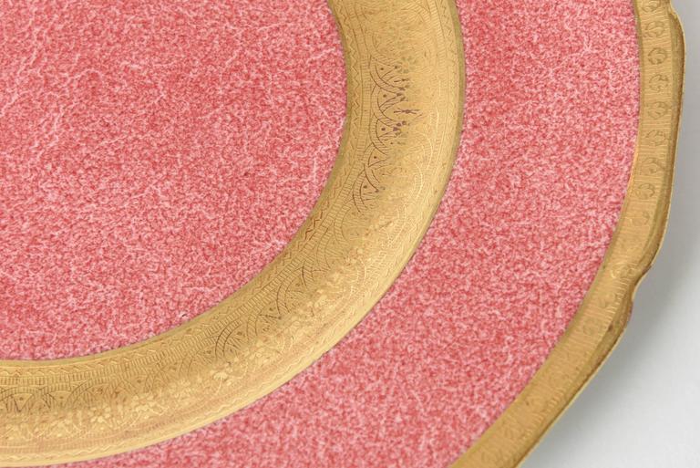 12 Pink with Elaborate Gilt Band Dessert or Salad Plates, Antique at ...