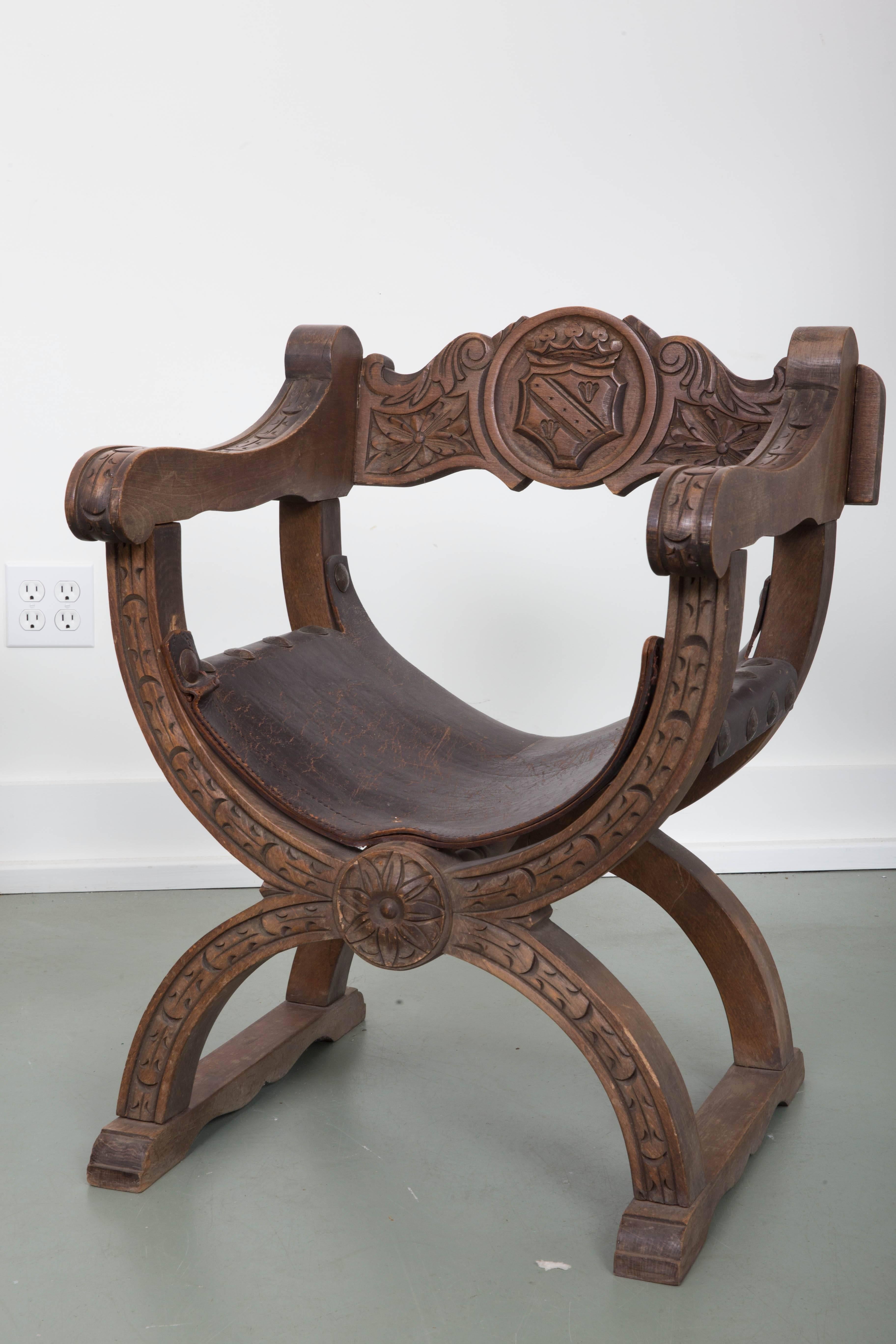 Pair of Navarro Argundo Leather and Wood Frame Chairs For Sale at 1stDibs