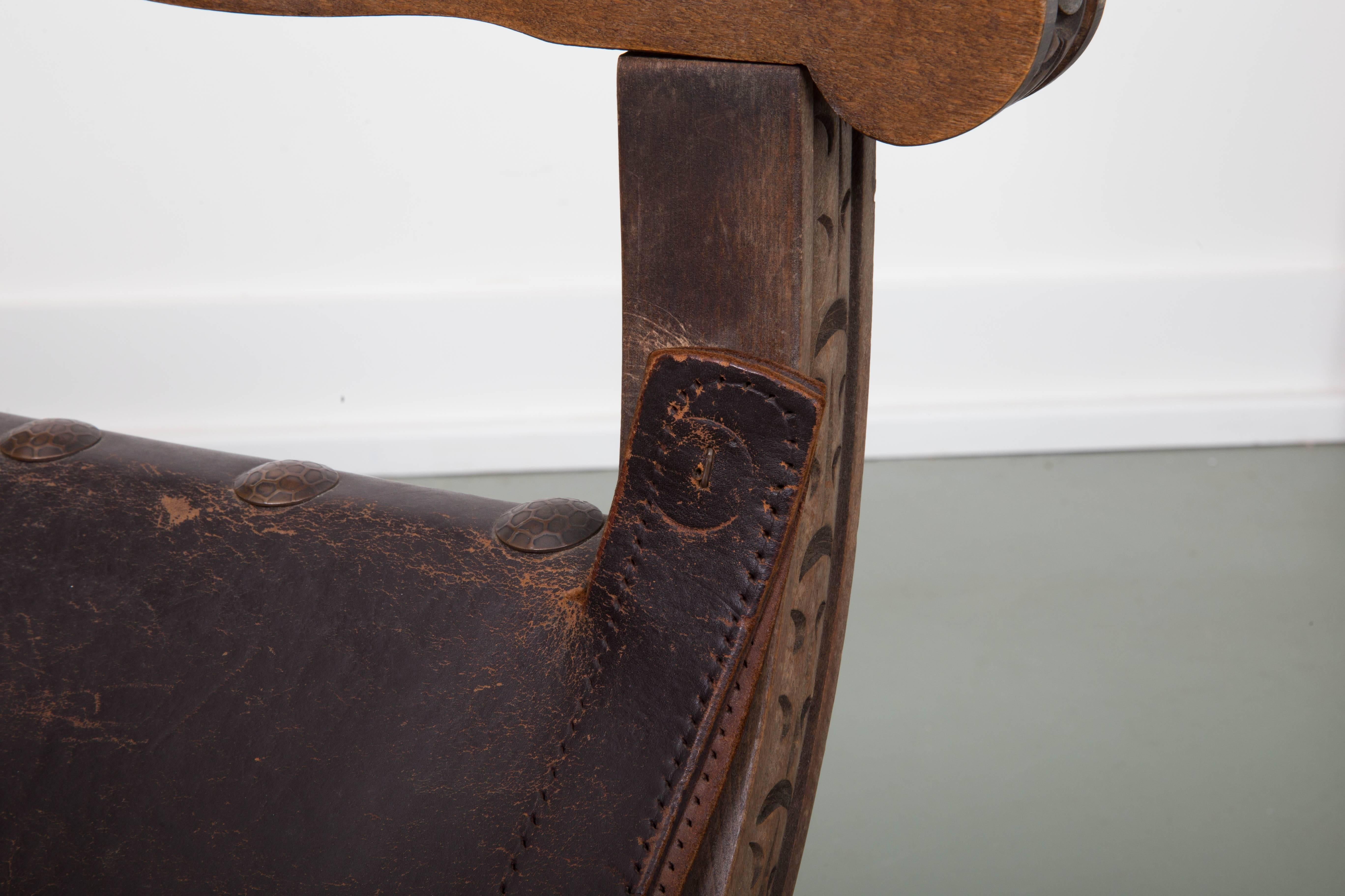 Pair of Navarro Argundo Leather and Wood Frame Chairs For Sale at 1stDibs