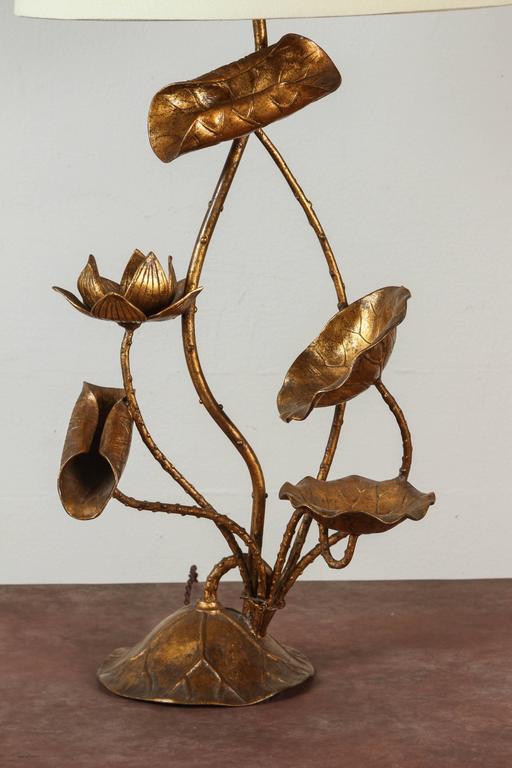 Pair of Italian Gilt Lotus Lamps at 1stDibs