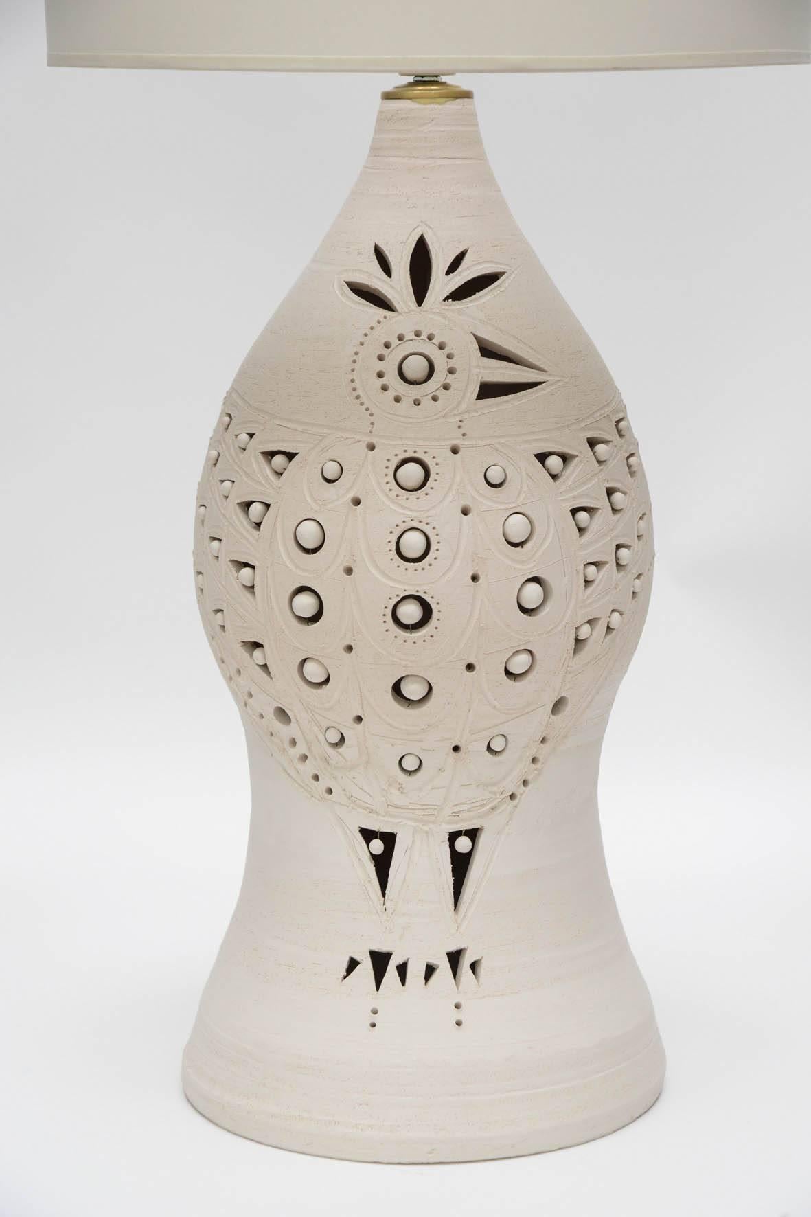 Pair of Natural Ceramic Lamps Signed by Georges Pelletier at 1stDibs
