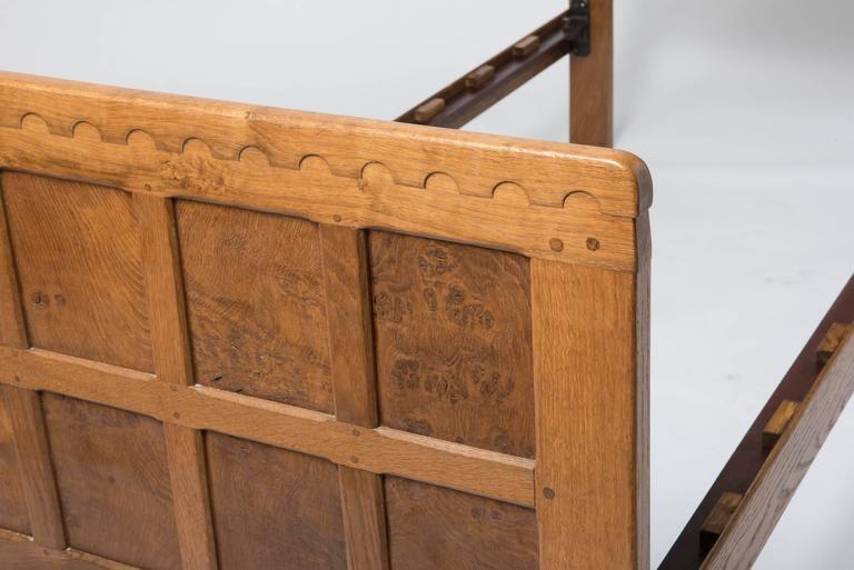 Robert Mouseman Thompson oak twin bed "FJB", England circa 1930 at 1stDibs