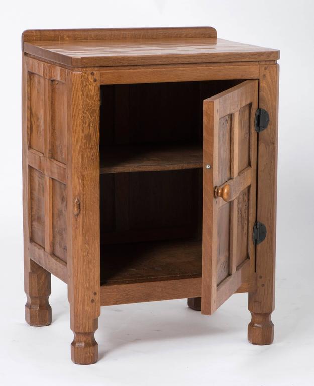 Robert Mouseman Thompson oak bedside cabinet, England circa 1930 at 1stDibs