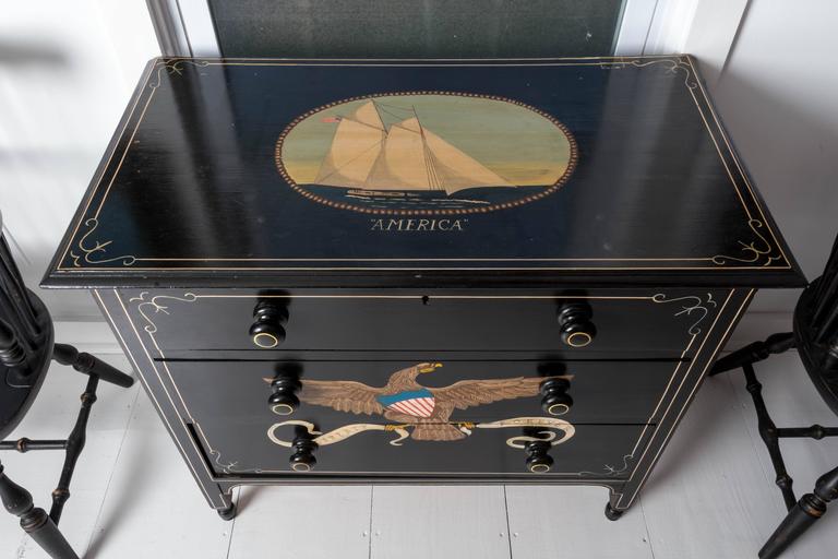 Hand-Painted Nautical/Eagle Chest of Drawers at 1stDibs
