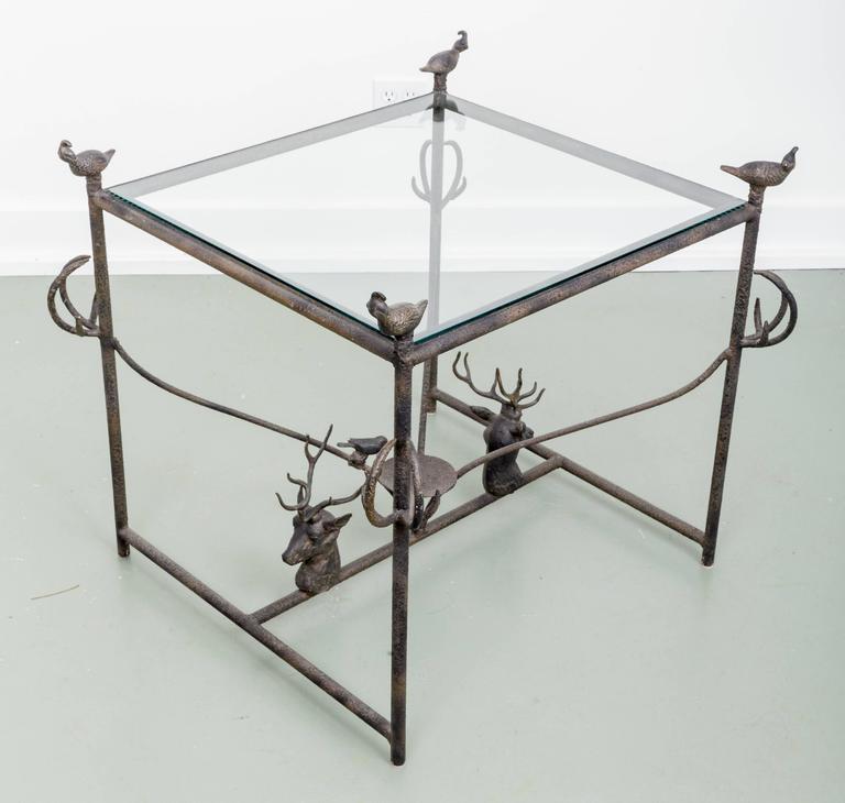 Decorative Metal Side Table with Quail and Stag Head Motifs at 1stDibs