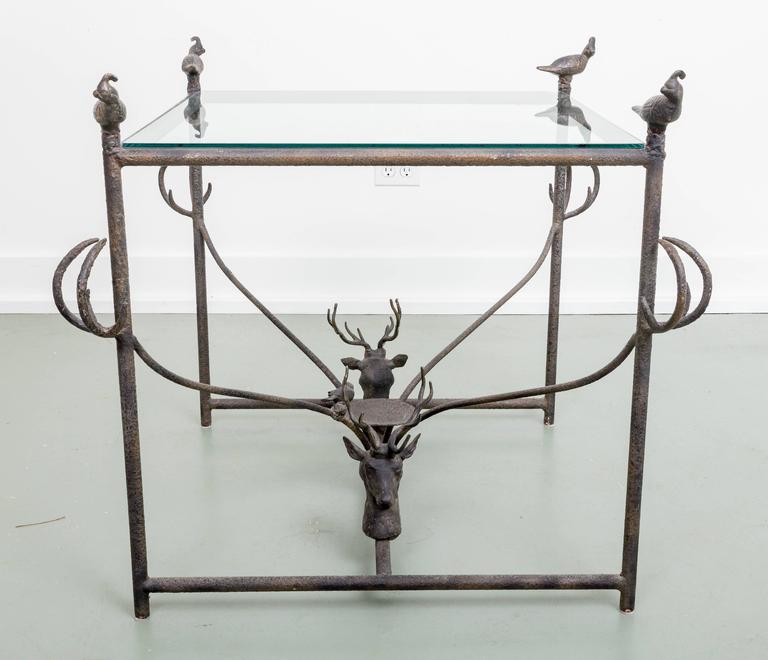 Decorative Metal Side Table with Quail and Stag Head Motifs at 1stDibs