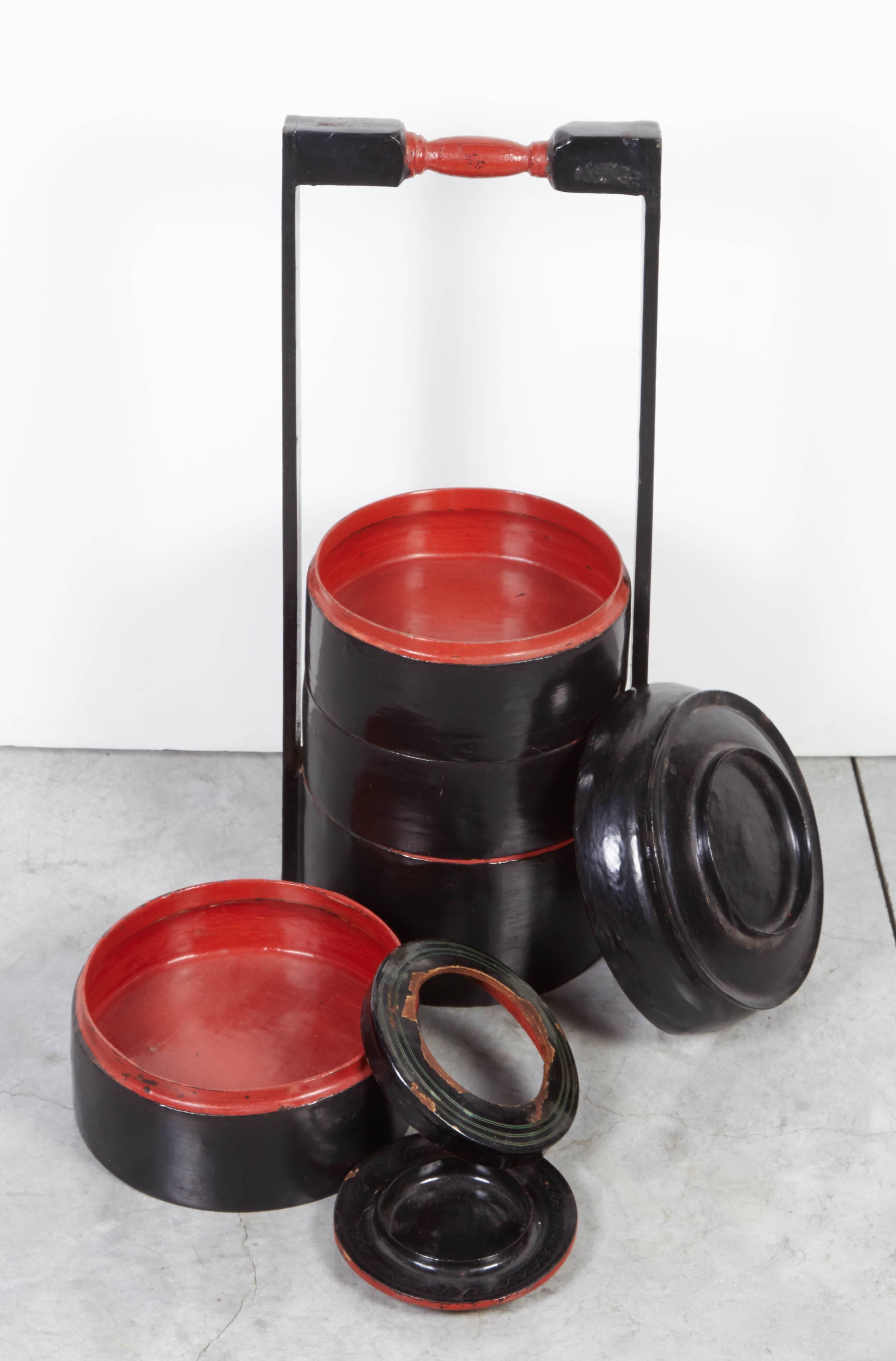 Burmese Lacquer Stacked Food Container at 1stDibs