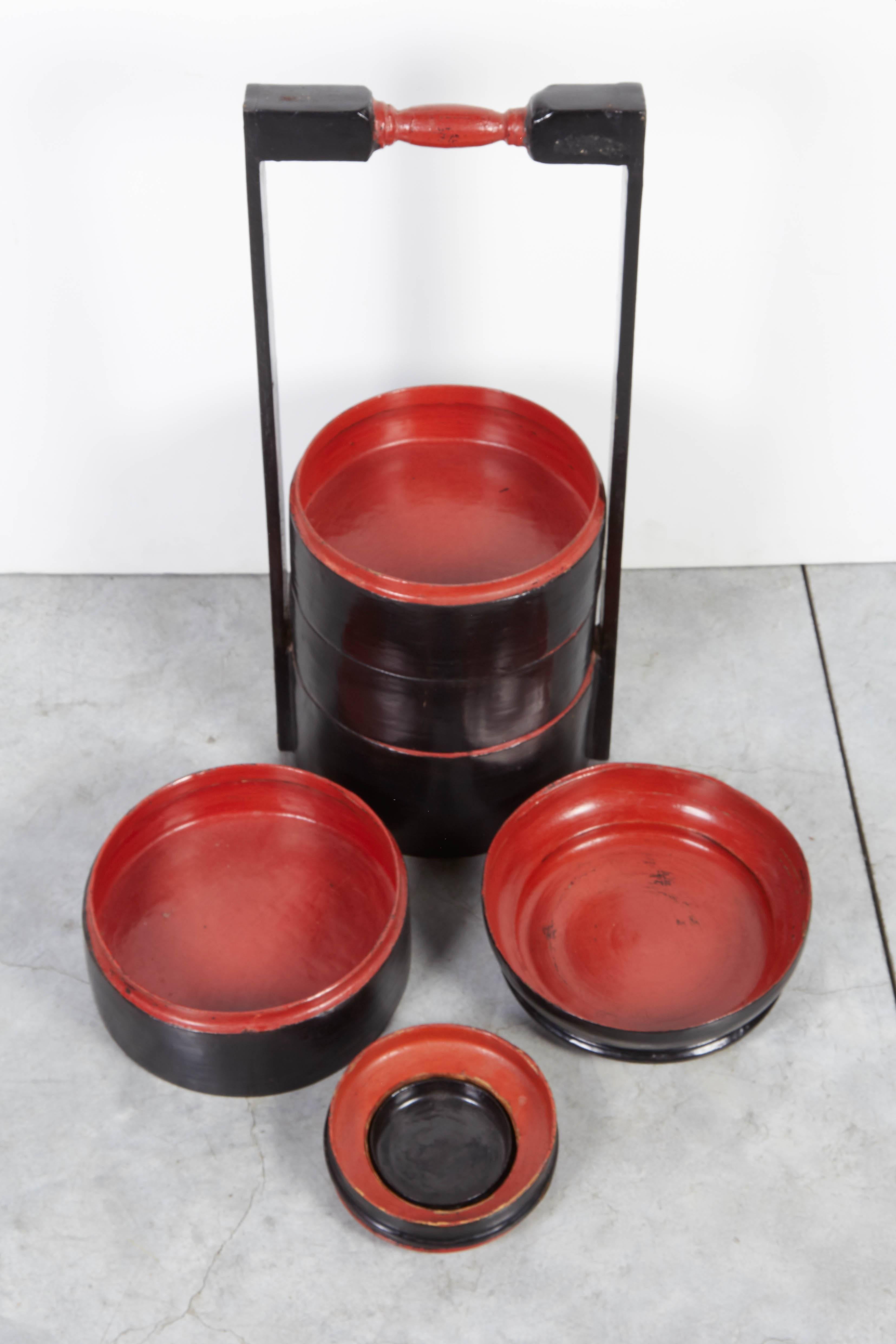 Burmese Lacquer Stacked Food Container at 1stDibs