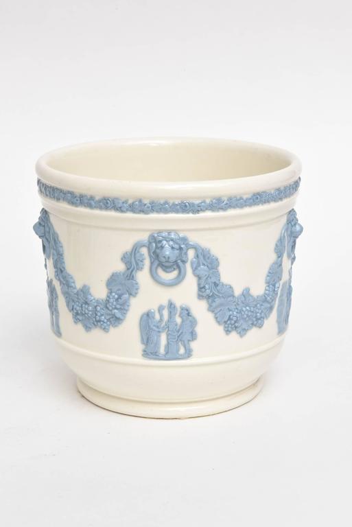 Pair of Wedgwood Blue White Cache Pots, Lion's Head Handles Classical ...