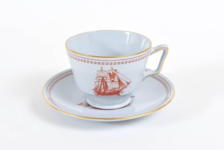 China Service for Ten, 50 Pieces Spode Tradewinds in Red, Dinner Plates ...