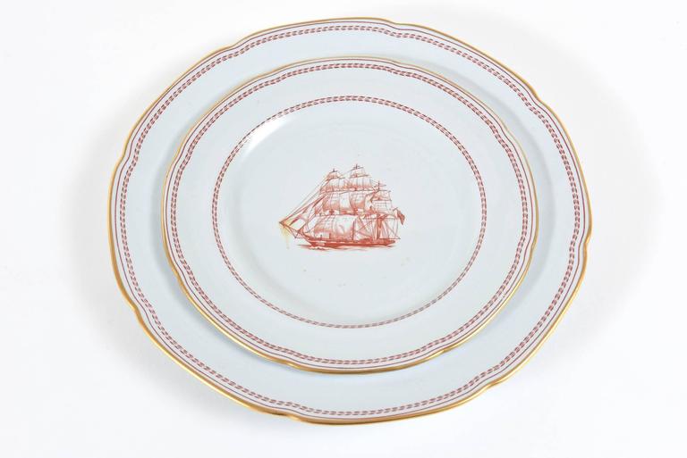 China Service for Ten, 50 Pieces Spode Tradewinds in Red, Dinner Plates ...