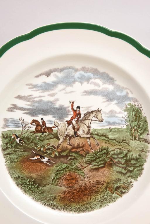 12 Hunt Plates, Copeland Spode, Vintage with Dark Green Trim at 1stDibs ...
