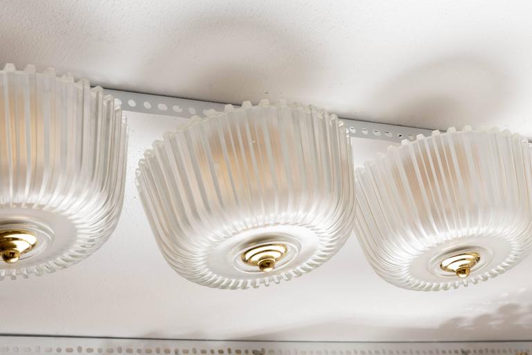 Fluted Frosted Glass Flush Mount Ceiling Fixture with Brass Detail at ...