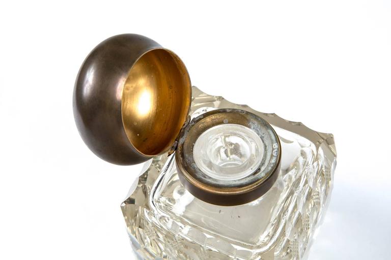 Antique 1890 Large American Cut Crystal Inkwell with Metal Collar/Glass ...