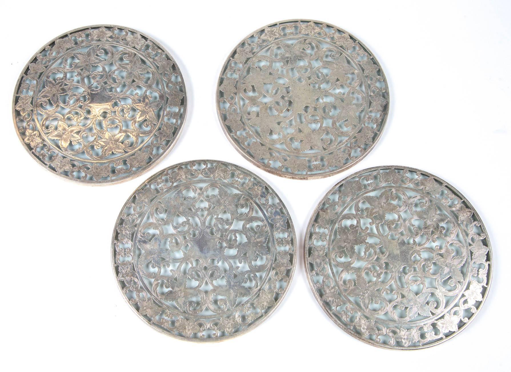 Webster Sterling Silver Overlay Trivets, Set of Four at 1stDibs ...