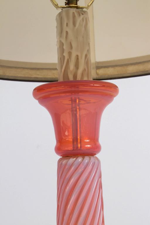 Pair of Mid-Century Coral Murano Opaline Lamps at 1stDibs