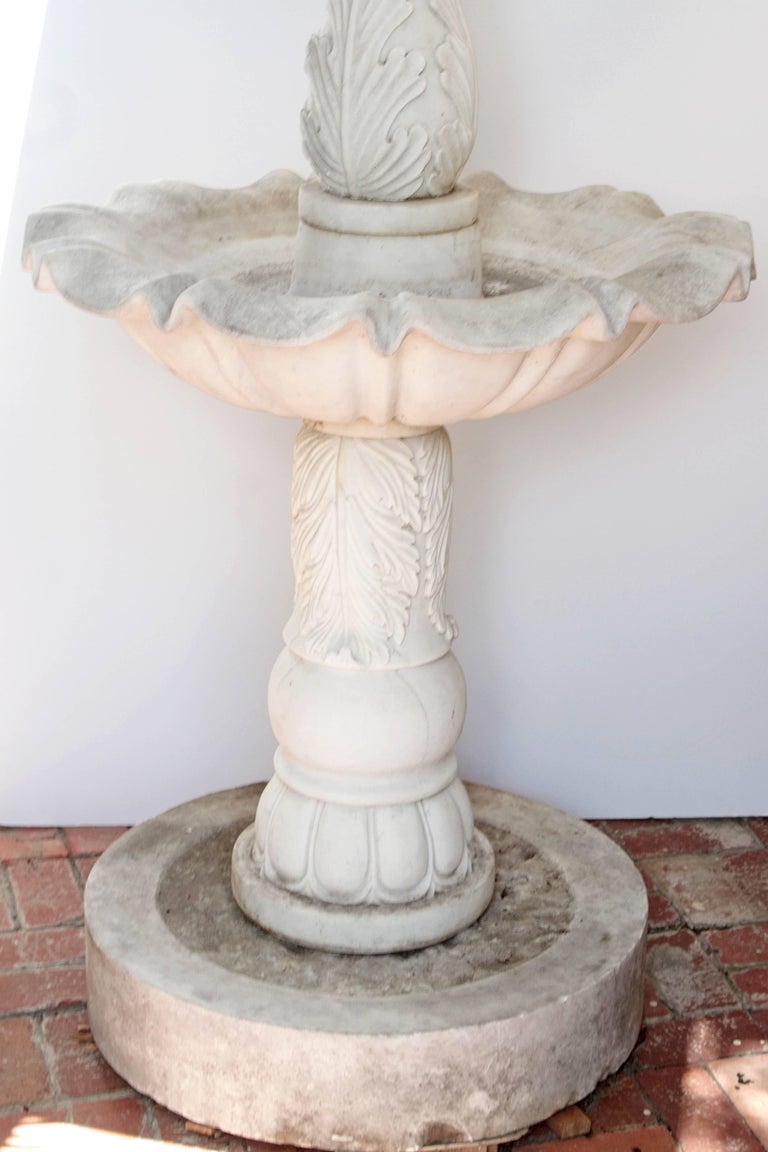 Two-Tiered Fountain of White Marble with Spitting Fish / Carp at 1stDibs