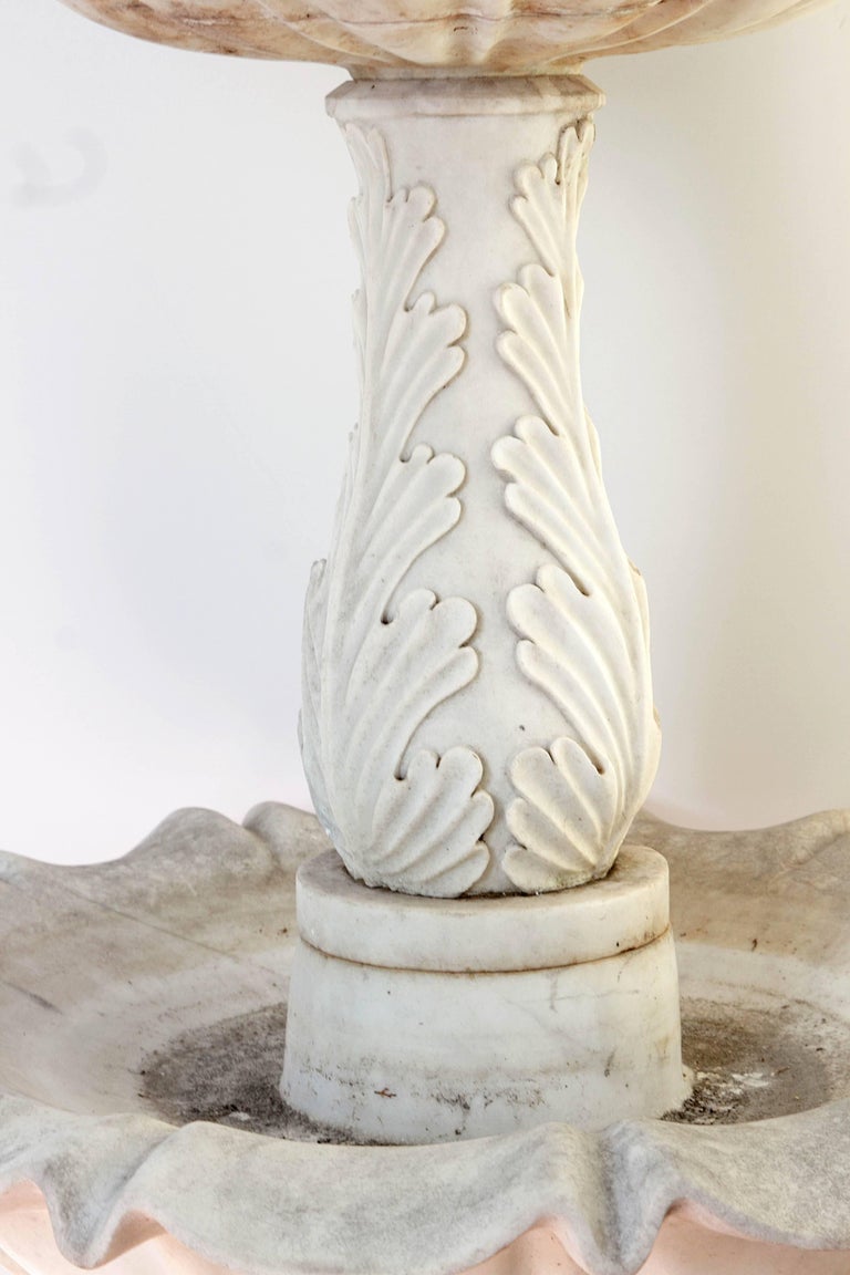 Two-Tiered Fountain of White Marble with Spitting Fish / Carp at 1stDibs