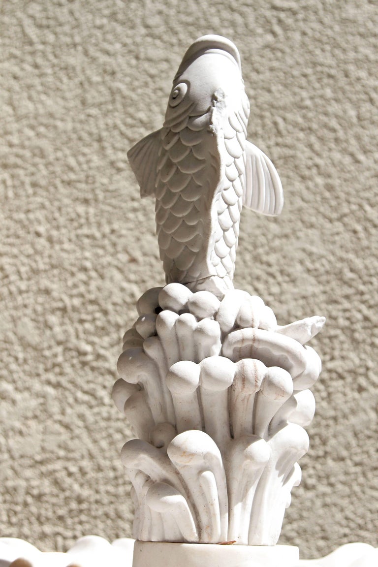 Two-Tiered Fountain of White Marble with Spitting Fish / Carp at 1stDibs