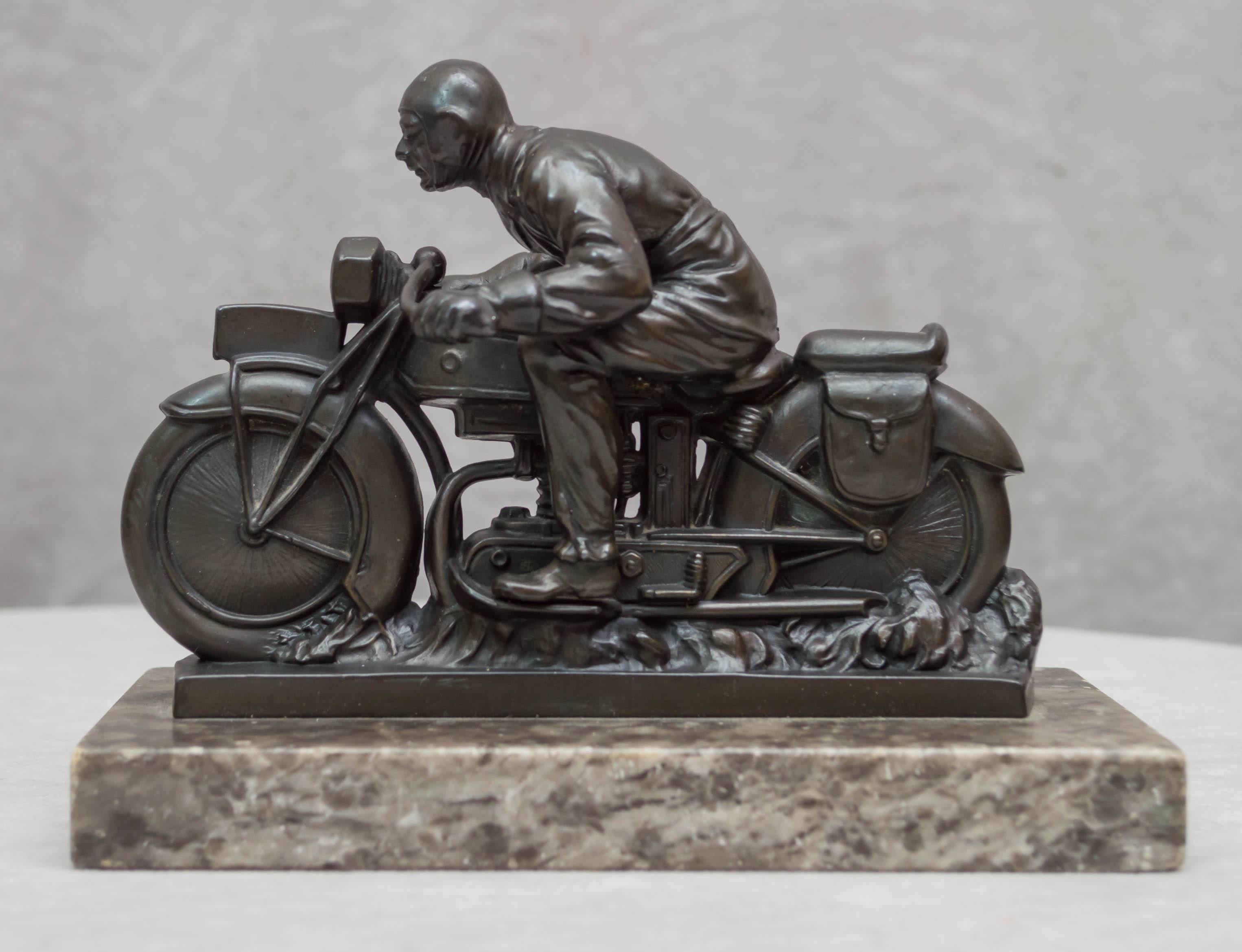 Antique Motorcycle and Rider Statue at 1stDibs | motorcycle statue ...