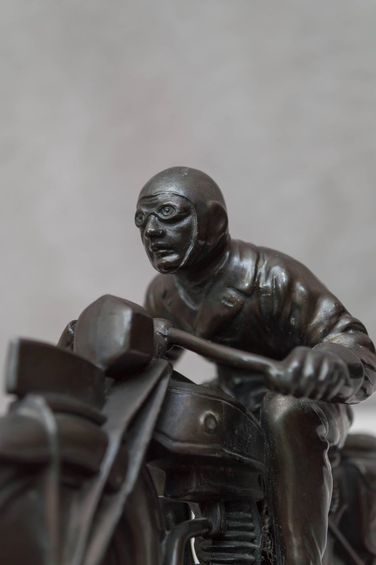 Antique Motorcycle and Rider Statue at 1stDibs | motorcycle statue