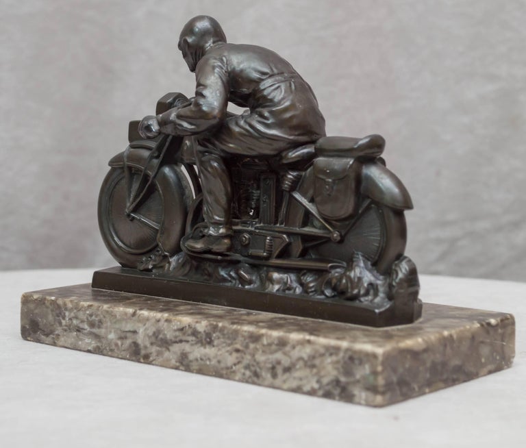 Antique Motorcycle and Rider Statue at 1stDibs | motorcycle statue
