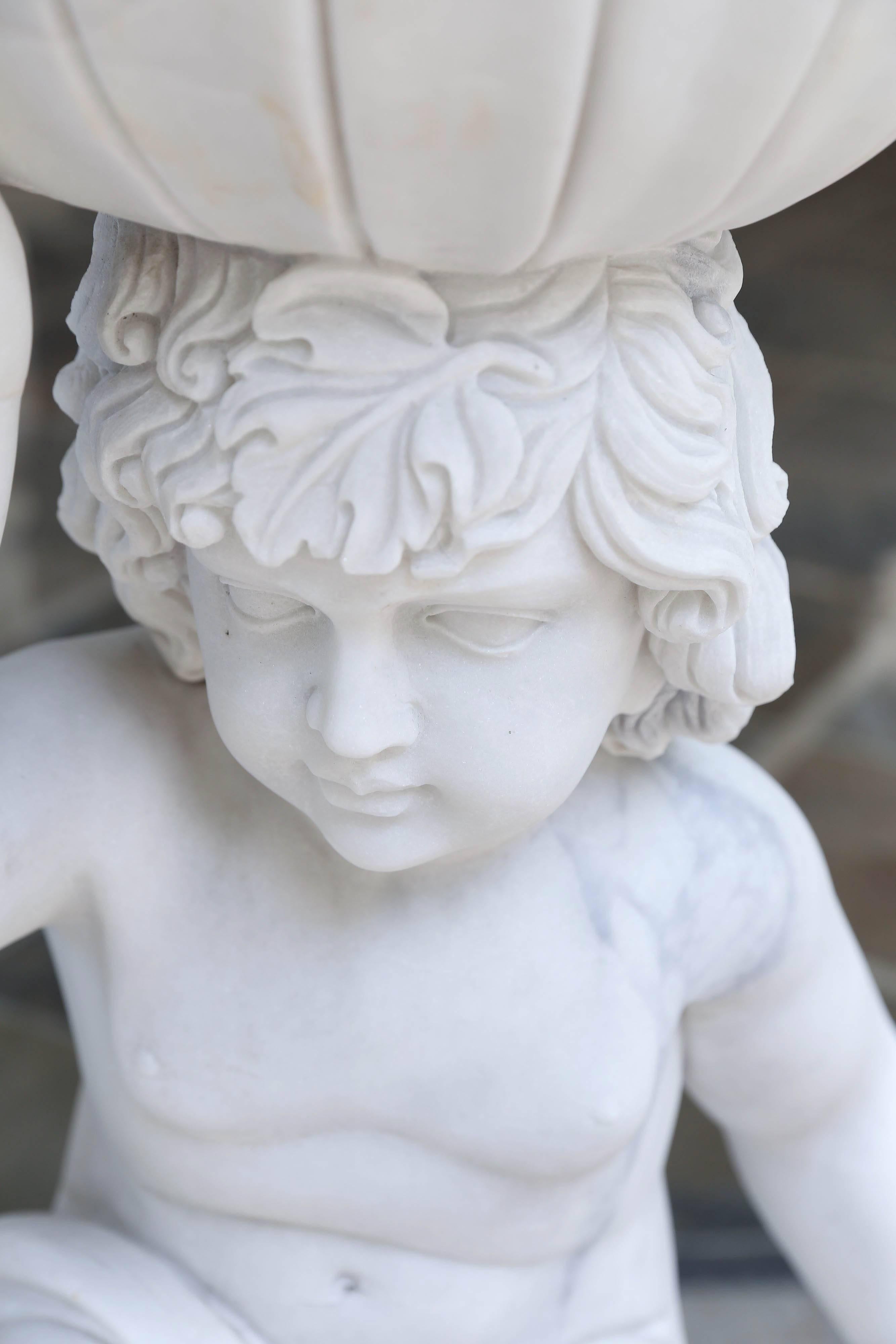Pair of Hand-Carved Marble Garden Statues Holding a Planter For Sale at ...