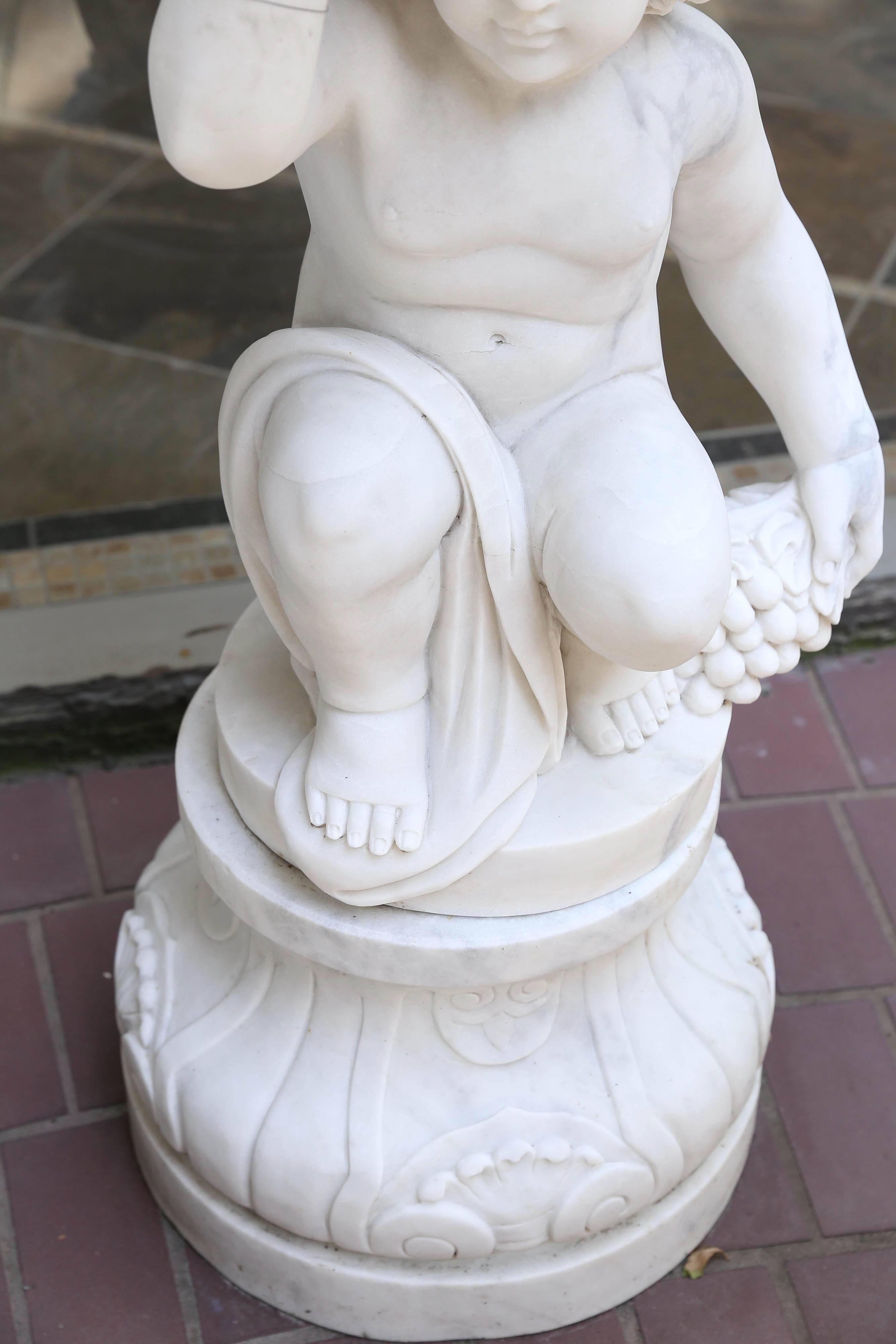Pair of Hand-Carved Marble Garden Statues Holding a Planter For Sale at ...