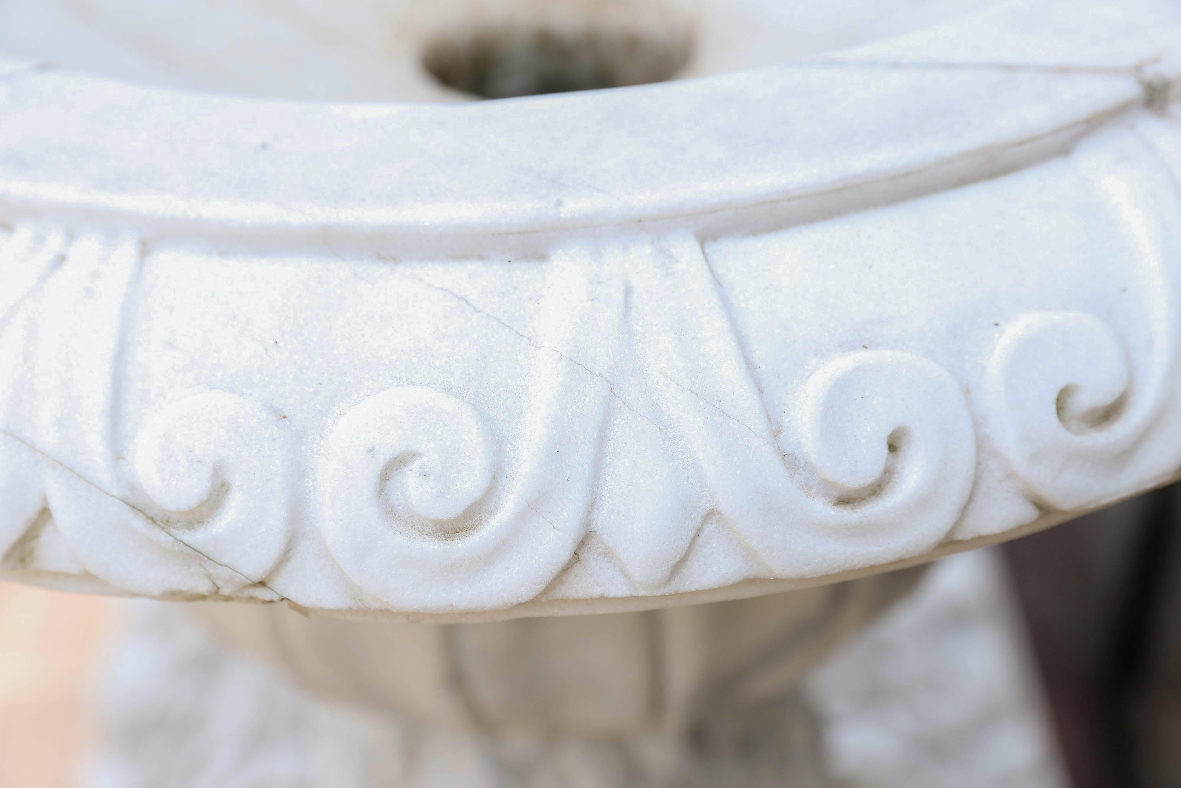 Pair of Hand-Carved Marble Garden Statues Holding a Planter For Sale at ...