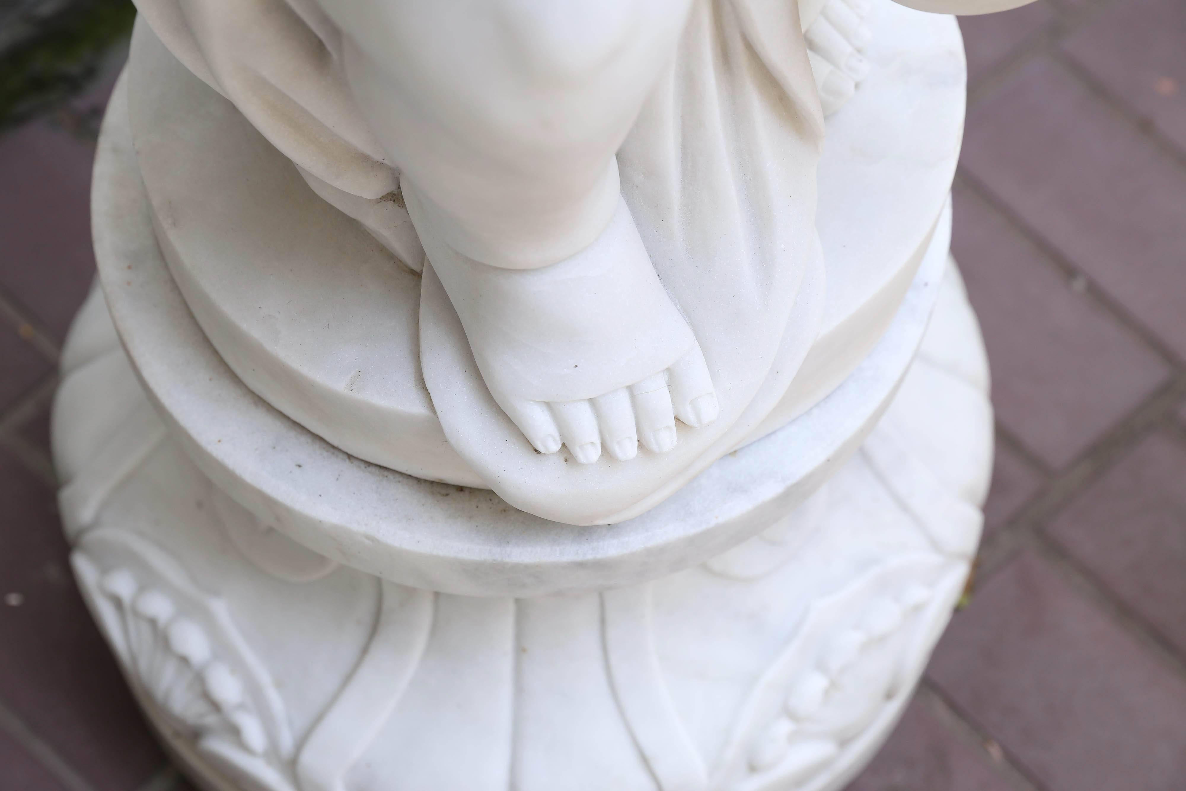 Pair of Hand-Carved Marble Garden Statues Holding a Planter For Sale at ...