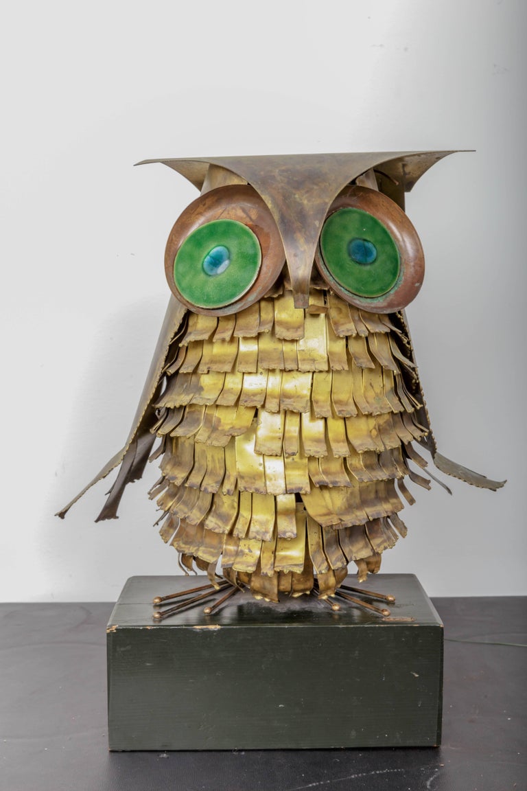 C. Jere Brass and Copper Owl Sculpture For Sale at 1stDibs