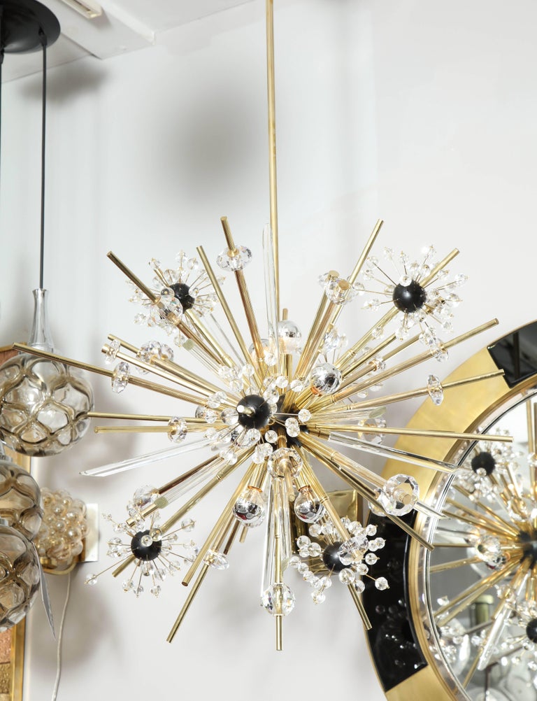 Brass and Austrian Crystal Sputnik Chandelier with Black Centre Spheres ...