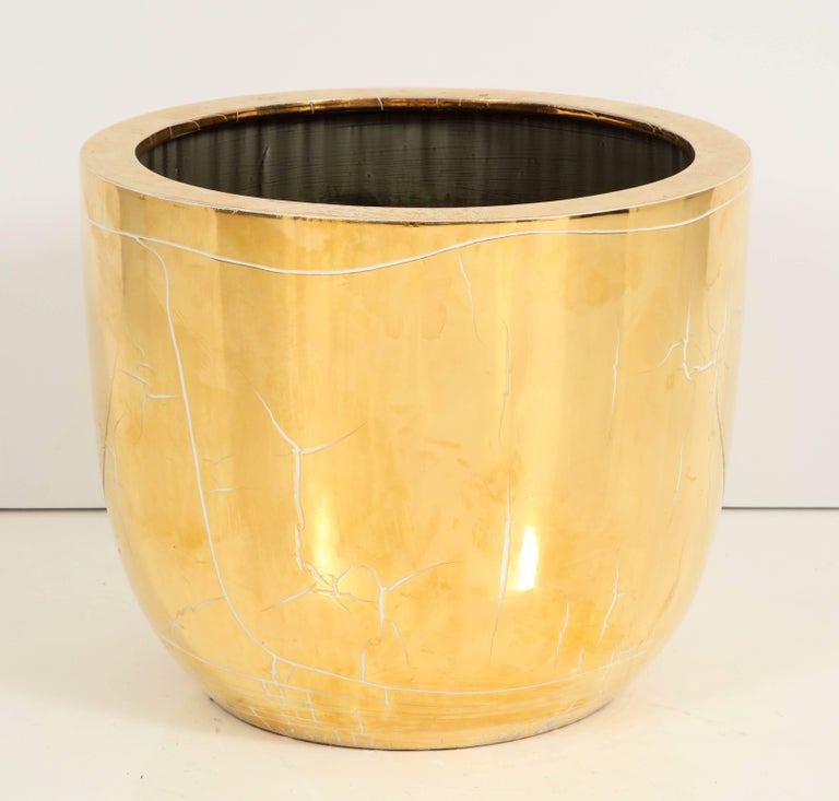 Large Gold Glazed Ceramic Pot at 1stDibs