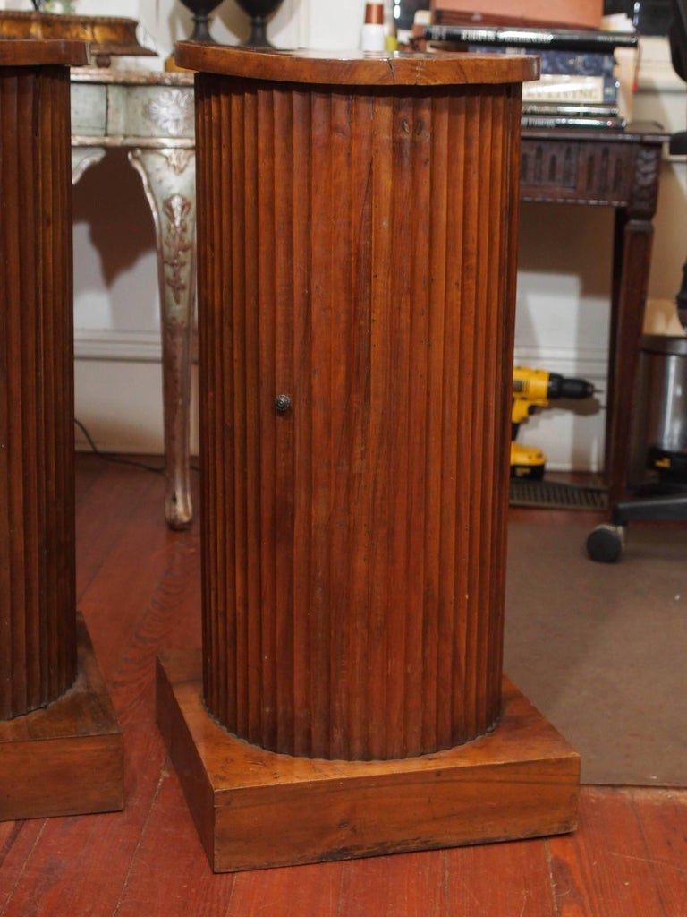 Pair of Italian Walnut Fluted Column Cabinets For Sale at 1stDibs