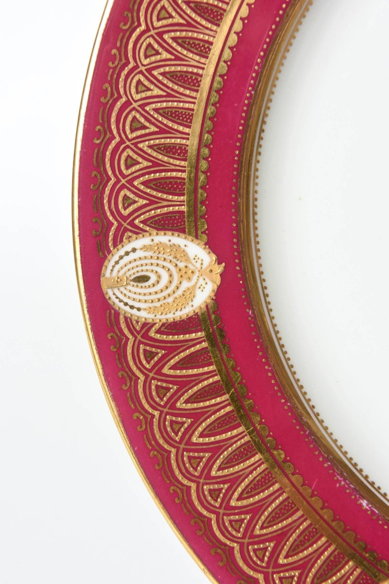 Stunning Ruby Red and Gilt Dinner Plates, Gold Medallion Centers ...